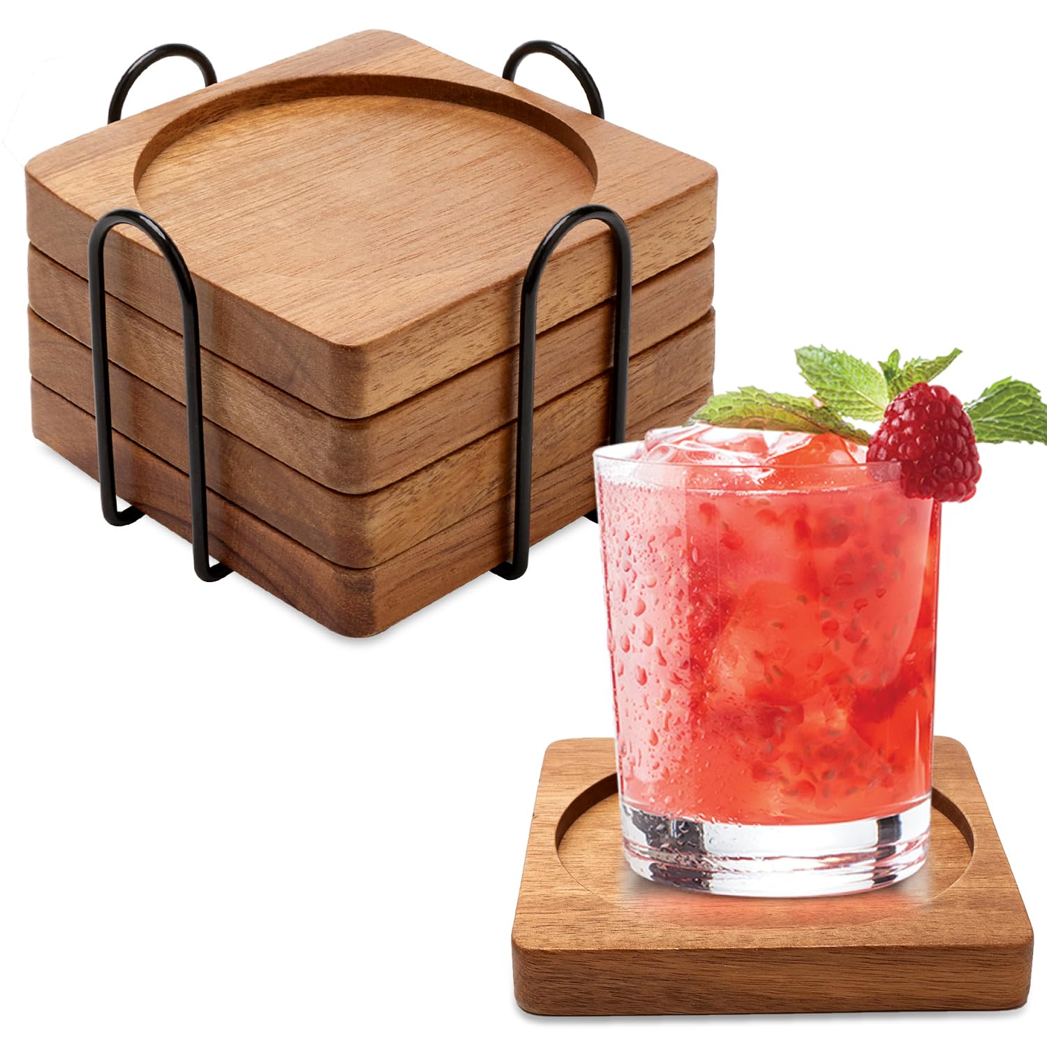 Amazon.com: Farmhouse Home Decor Coasters with Holder Acacia Wood ...