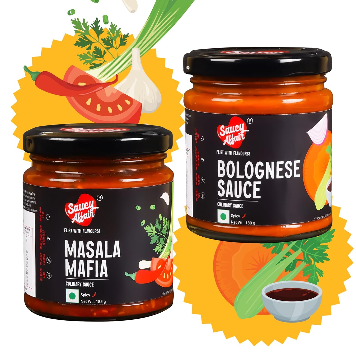 Saucy Affair Bolognese Tomato Sauce 180g With Masala Mafia Hot Chilli ...