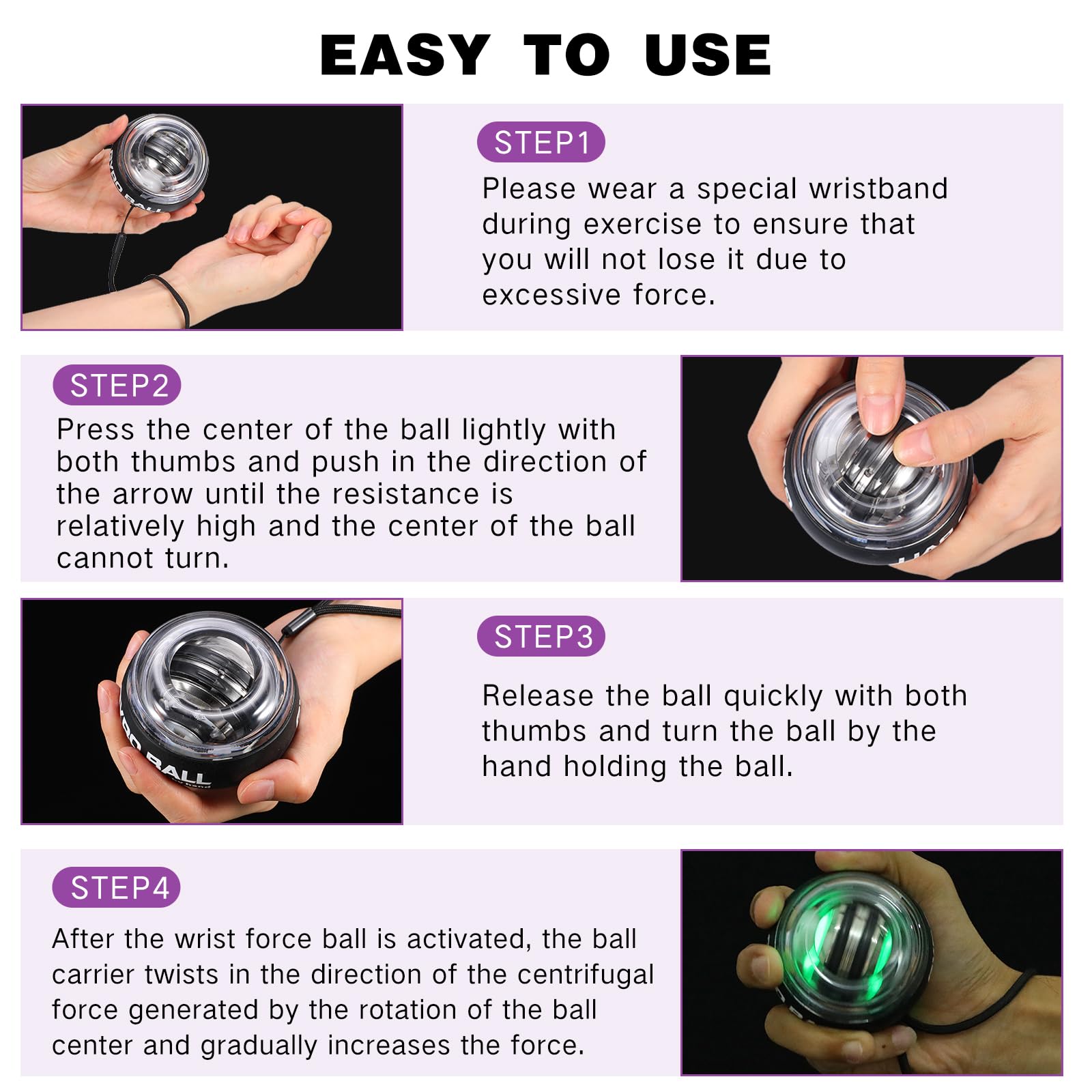 Glimin 4 Pcs Wrist Trainer Ball Auto Start Hand Gyro Ball Wrist ...