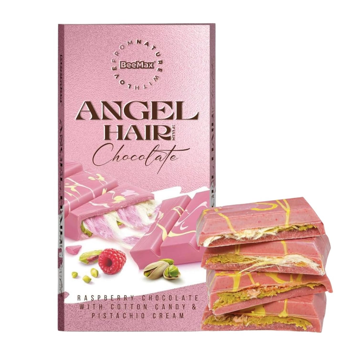 Amazon.com : BEEMAX Angel Hair Dubai Chocolate Bar, Raspberry White ...