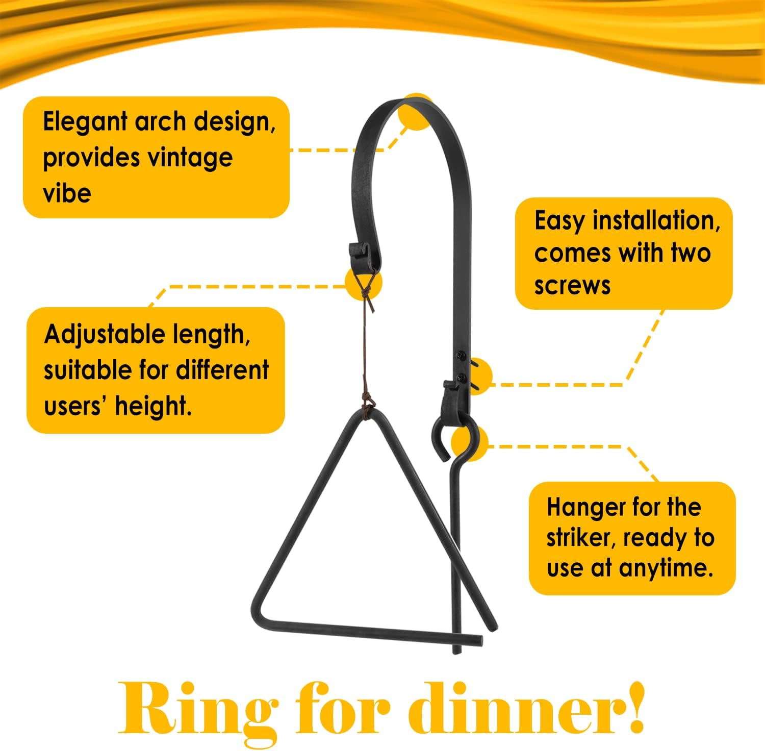 Buy Triangle Dinner Bell Wrought Iron Bell with Hanger & Call Striker ...