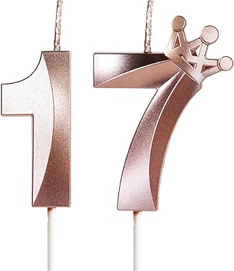 Amazon.com: 17th Birthday Candles for Cake, Number 17 Rose Gold Candles ...