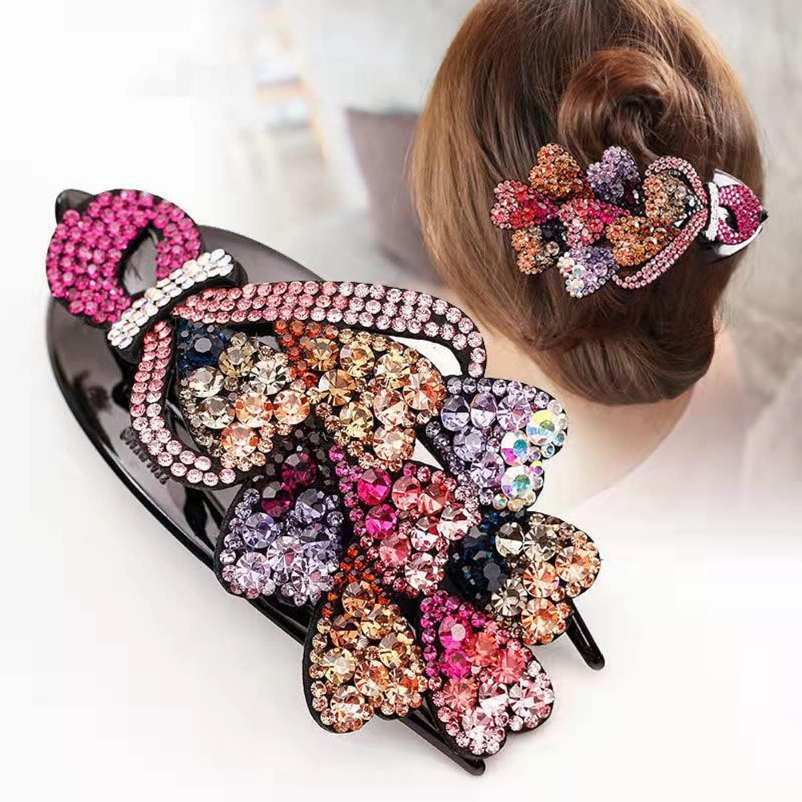 Amazon.com : 6 Pcs double flower decorative jeweled rhinestone hair ...