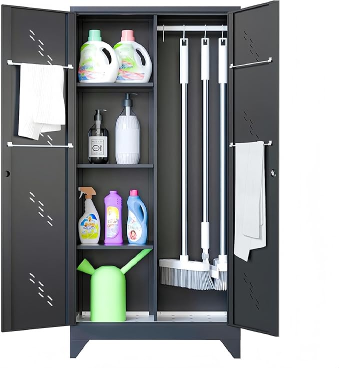 Amazon.com: VASAAOSD 71" Broom Closet Cabinet with Hanging Rod, Tall ...