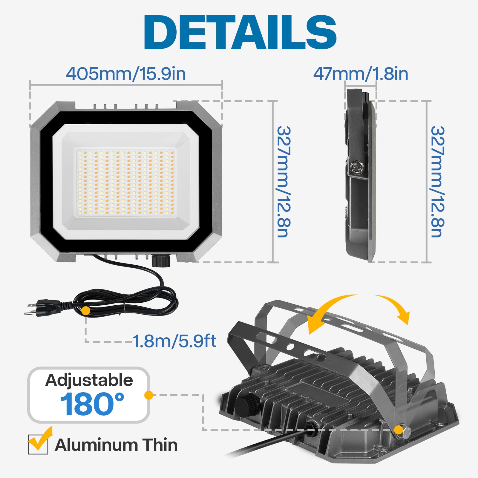 2 Pack LED Flood Lights Outdoor, 3CCT 3000/4000/6000K Selectable 100W ...