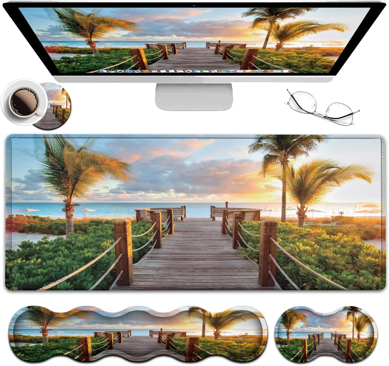 Amazon.com: Gaming Mouse Pad, Large Mouse Pad Set,Wooden Bridge Beach ...