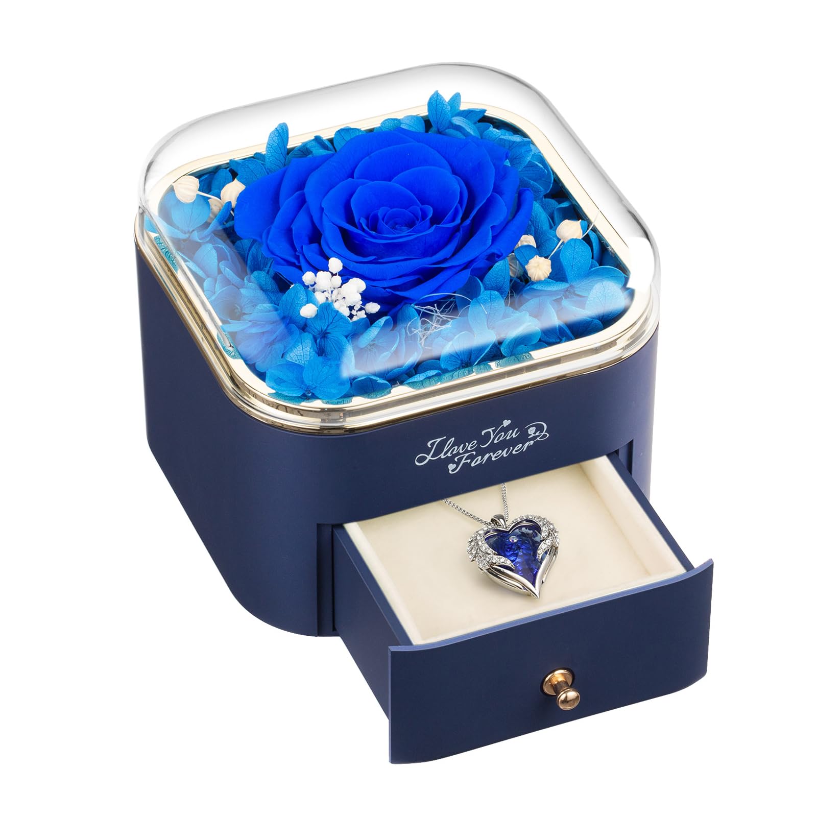 Amazon.com: NEWNOVE Preserved Real Blue Rose, Forever Flowers Gifts for ...