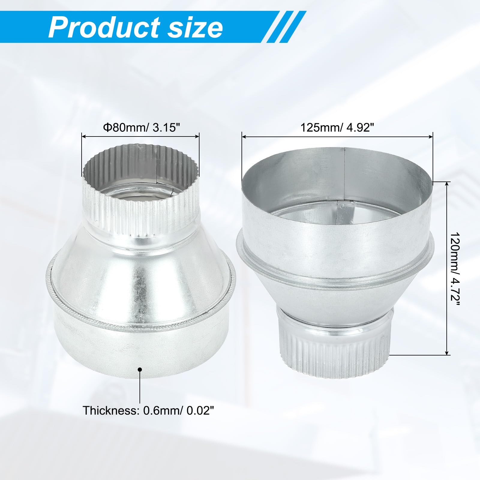 PATIKIL 5 Inch to 3 Inch Duct Reducer, Galvanized Steel Round Air Duct ...