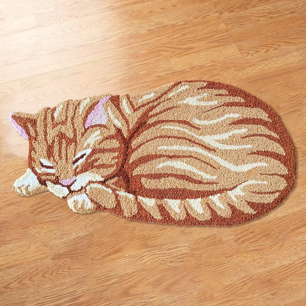 Amazon.com: SAGEFINDS Hand Hooked Cat Rug | Orange Tabby Shaped Accent ...