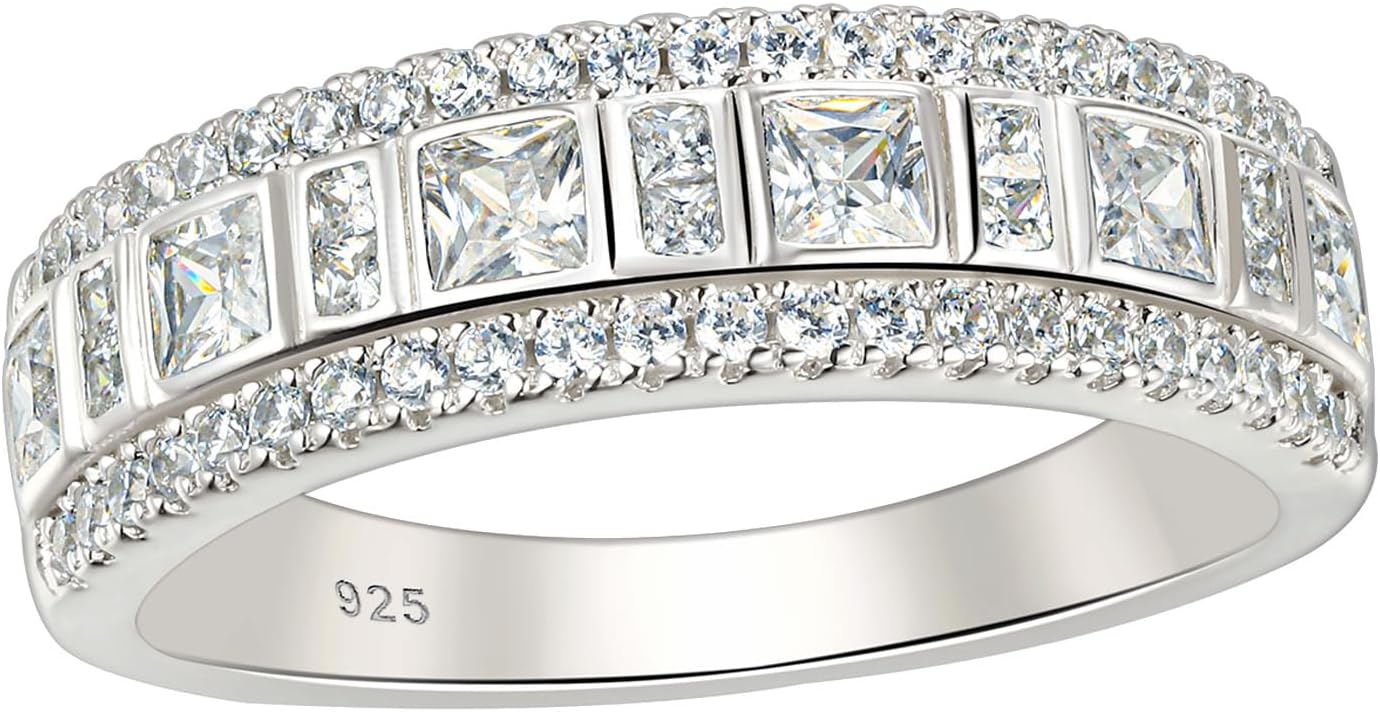 Amazon.com: Wuziwen Wedding Band for Women Sterling Silver Anniversary Rings Half Eternity Ring ...