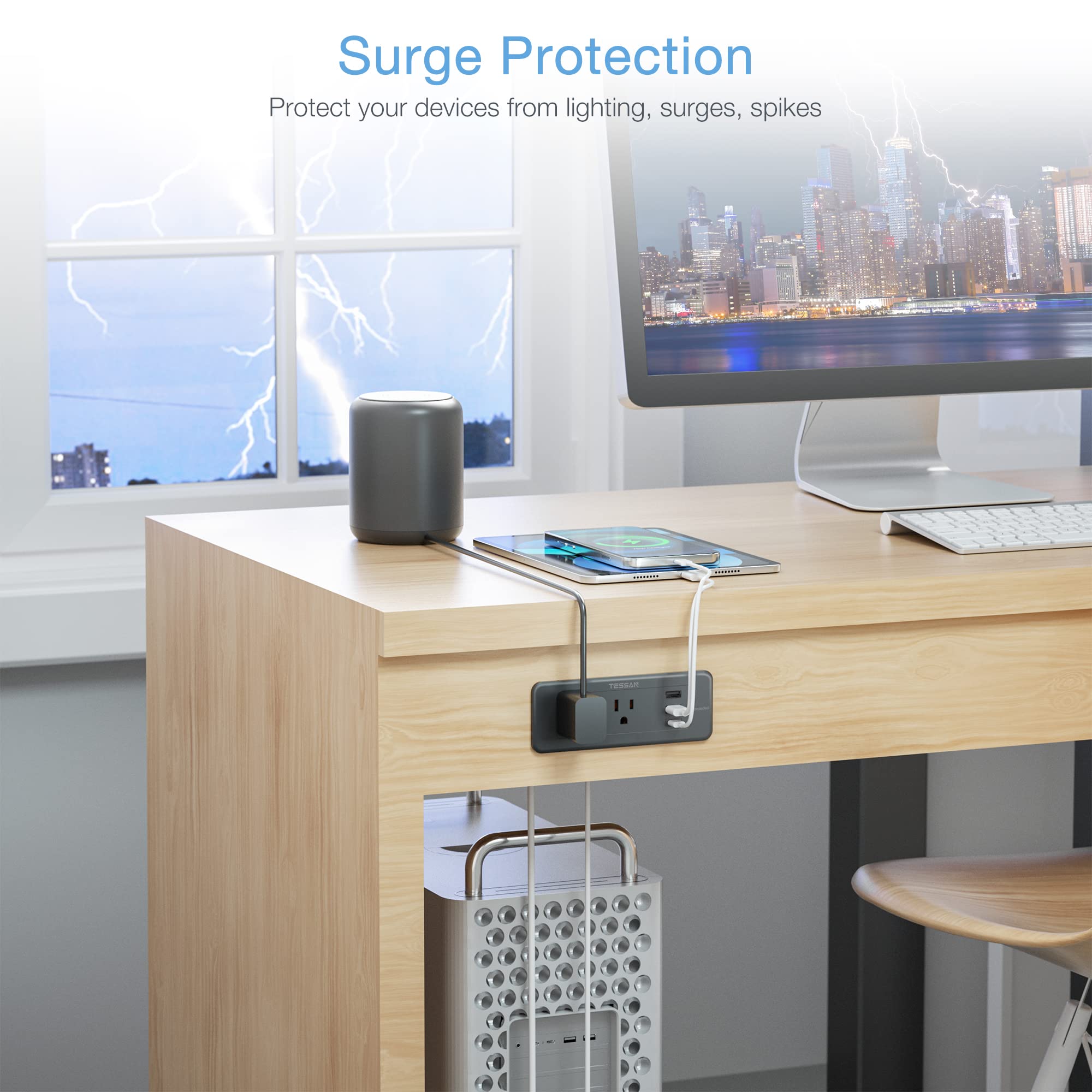 Snapklik.com : Recessed Power Strip Surge Protector 900J, TESSAN Ultra ...