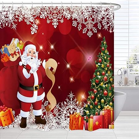 Amazon.com: Santa Clause Christmas Fabric Shower Curtain Merry ...