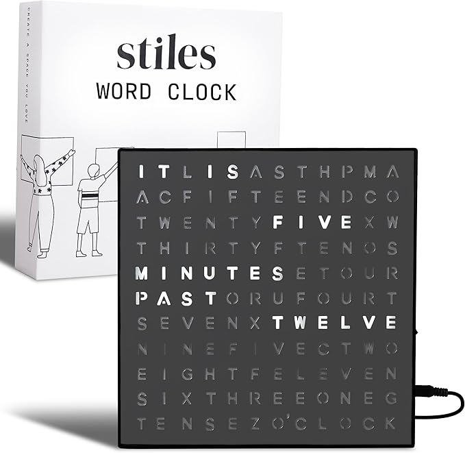 Amazon.com: Stiles Word Clock, 8" by 8" Modern LED Desk Clock with USB ...