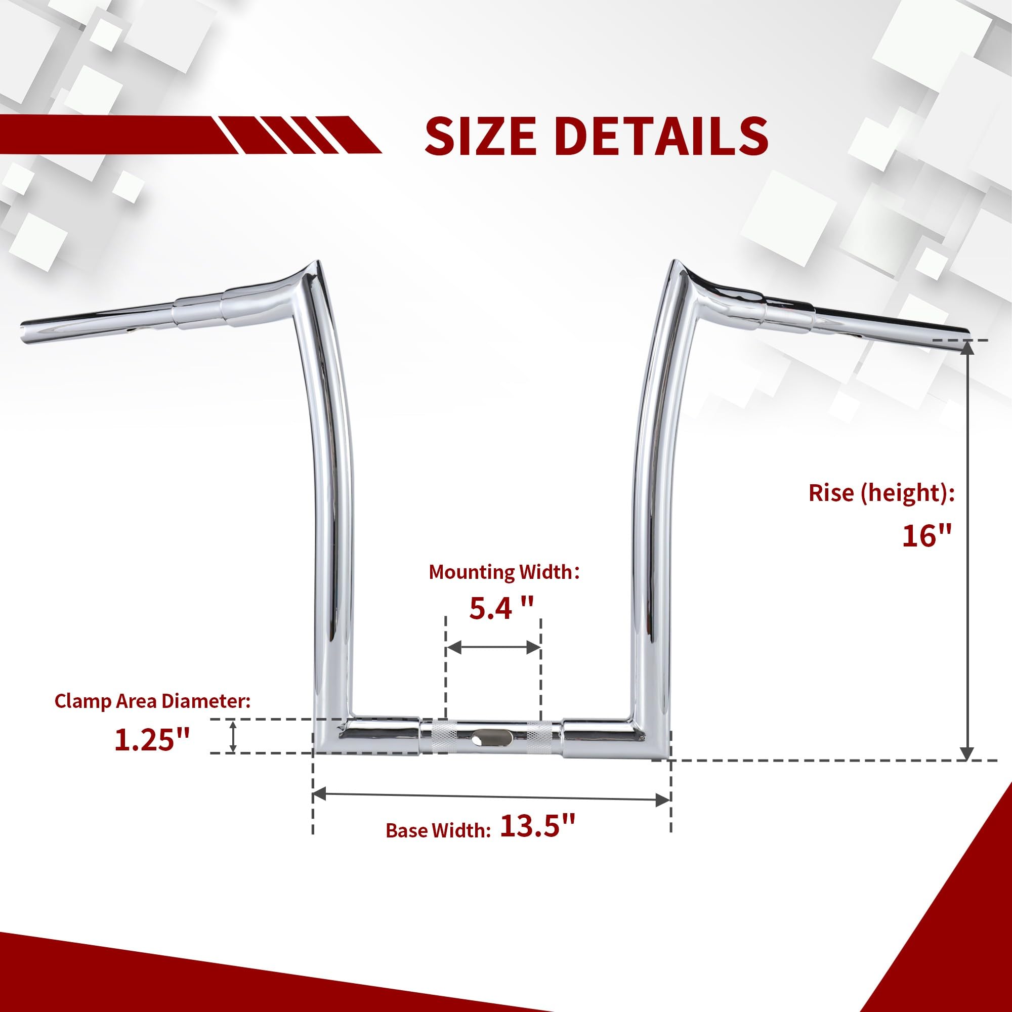 TIGERSGATE 1-1/2" Diameter Ape Hanger 16" Rise Handlebar for Harley ...