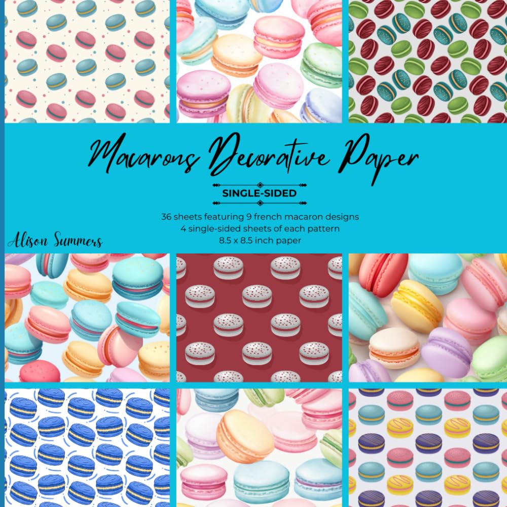 36 Sheets Macaron-Themed Decorative Paper Pad for Scrapbooking: 9 ...