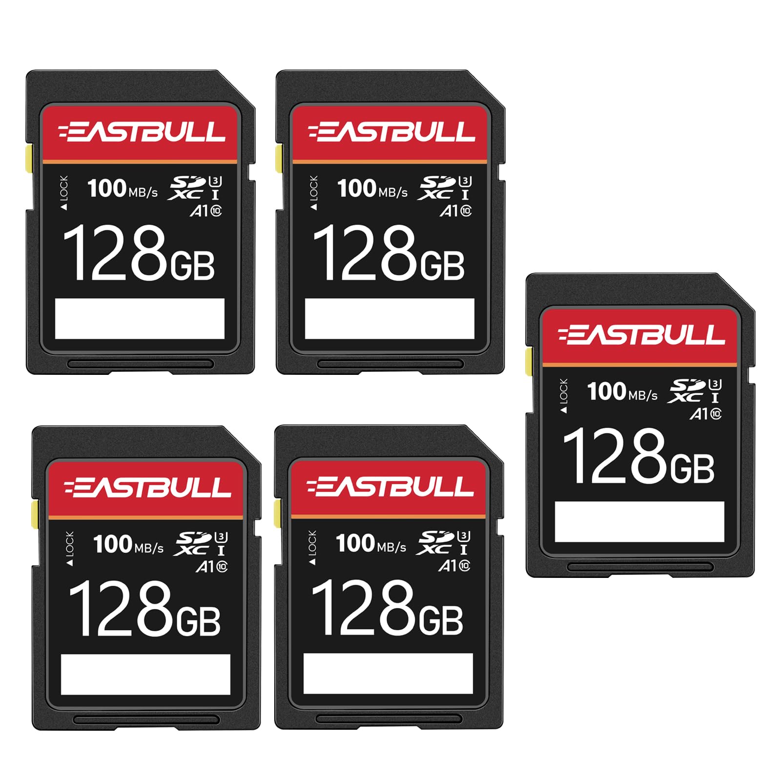 Amazon.com: EASTBULL 5-Pack SD Card 128GB U3 V30 High-Speed 100MB/s ...