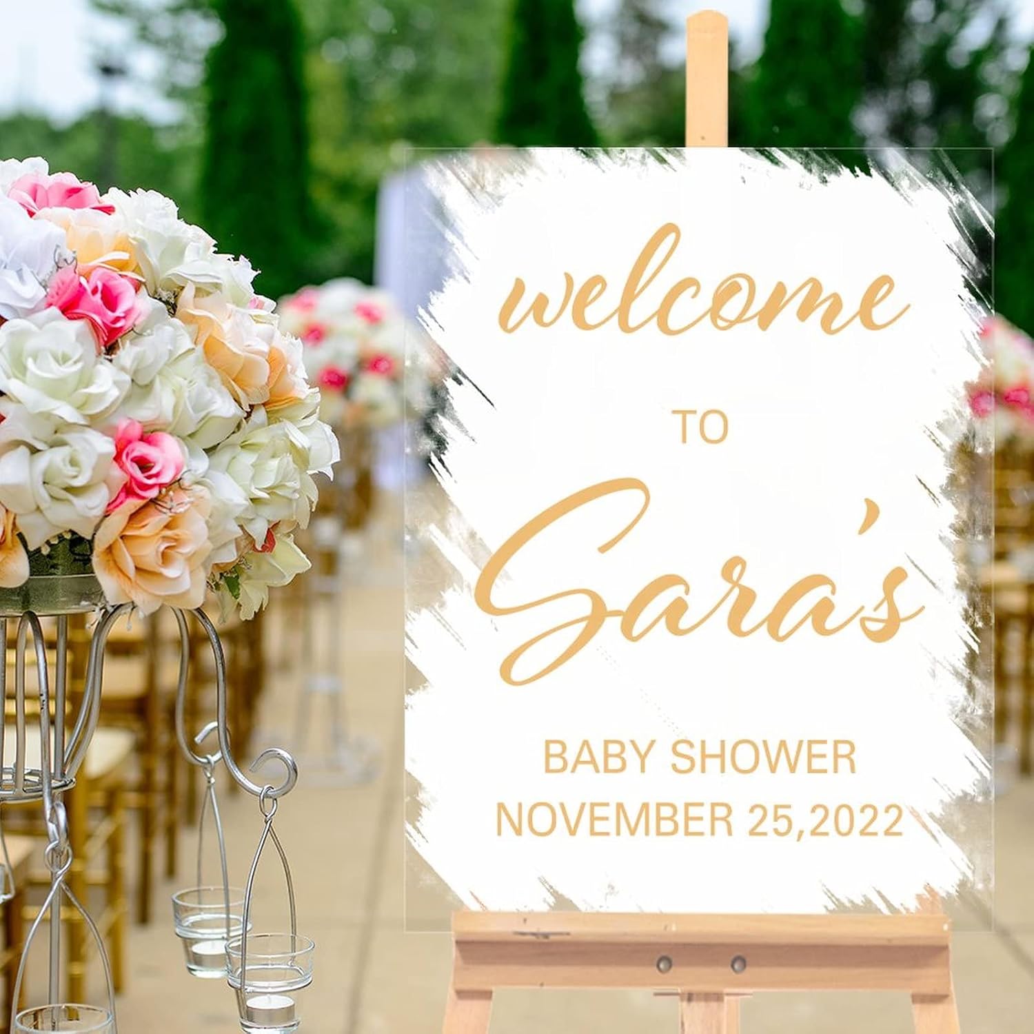 Amazon.com : Acrylic Wedding Sign White and Golden Clear Acrylic ...