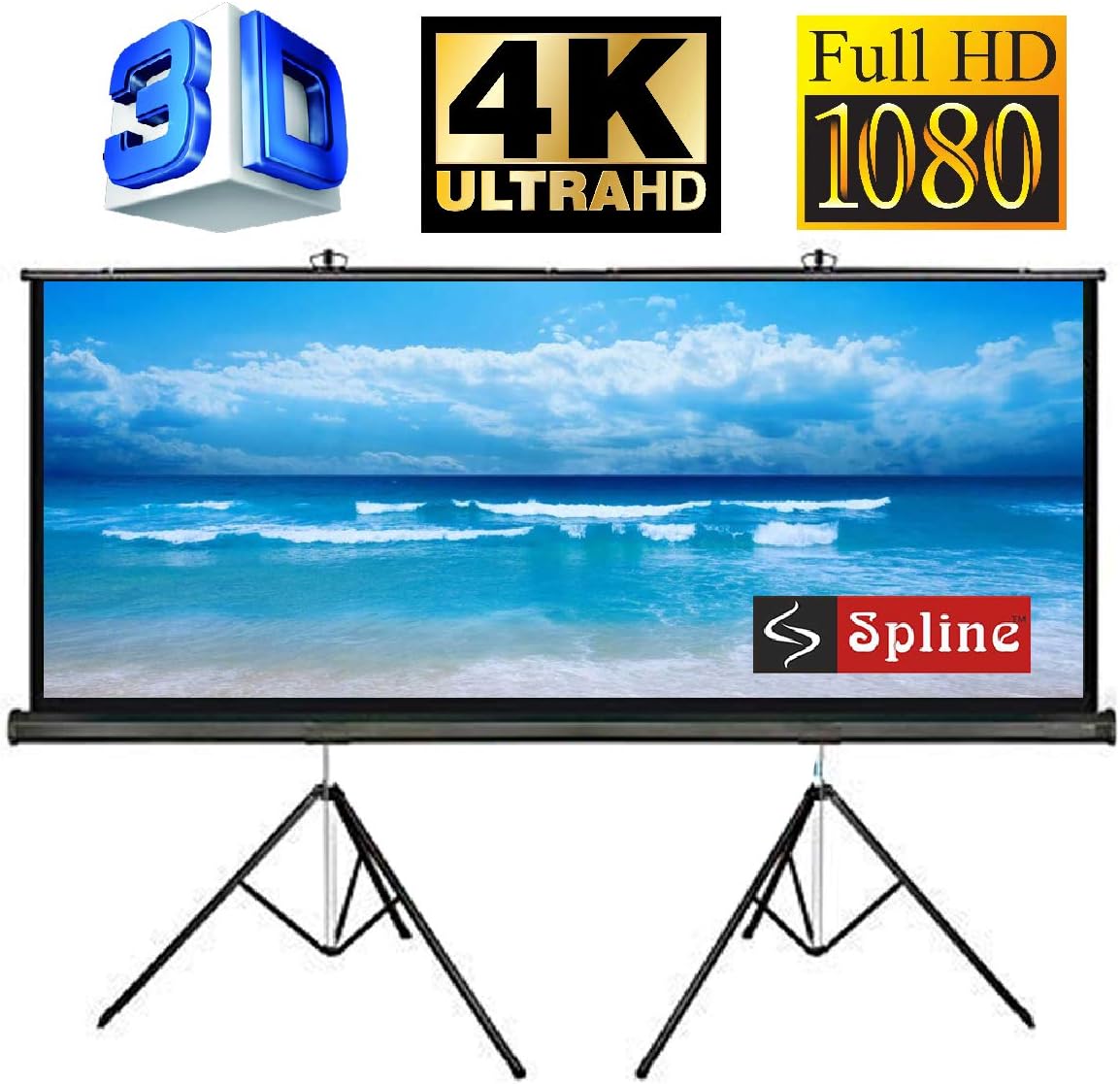 Spline Double Tripod Stand Projector Screen (10 Ft. (W) x 8 Ft. (H ...