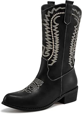 Amazon.com | Zorfe Cowgirl Cowboy Boots for Women: Western Boot Mid Calf Embroidery Chunky Heel ...