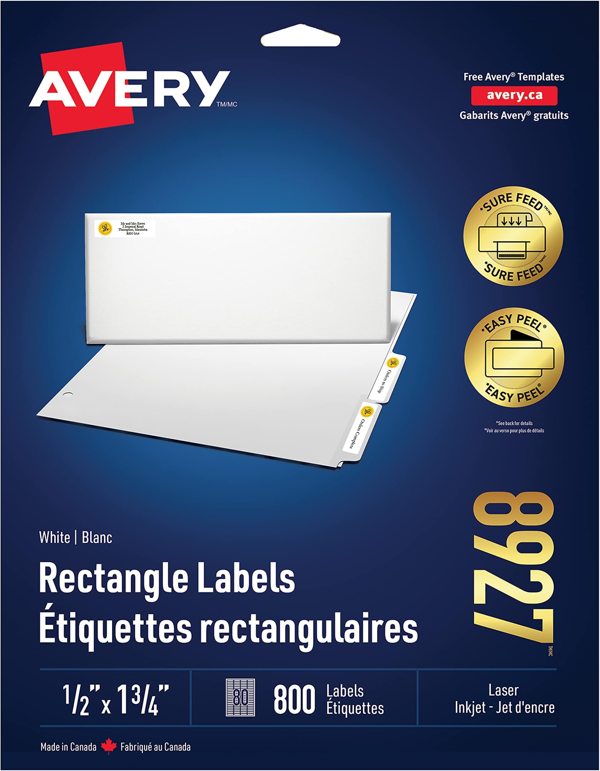 Avery Address Labels with Easy Peel for Inkjet/Laser Printers, 1/2" x 1 ...