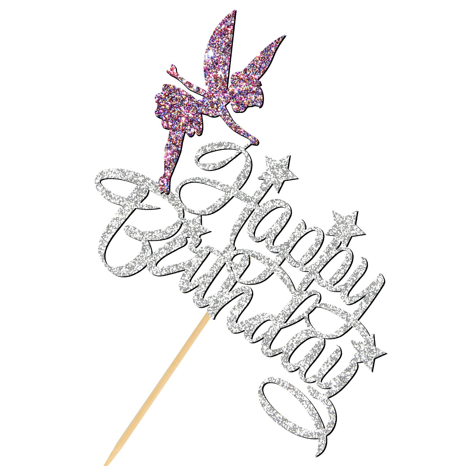 Snapklik.com : Sliver Glitter Fairy Peri Happy Birthday Cake Toppers ...