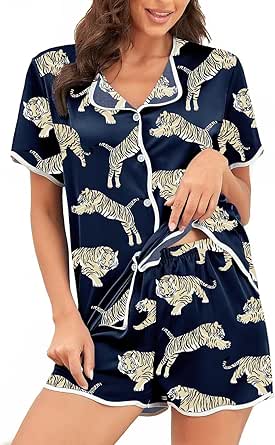 Brosloth Womens Silk Short Pajama Button Up Pajamas Satin Pj Set Summer ...