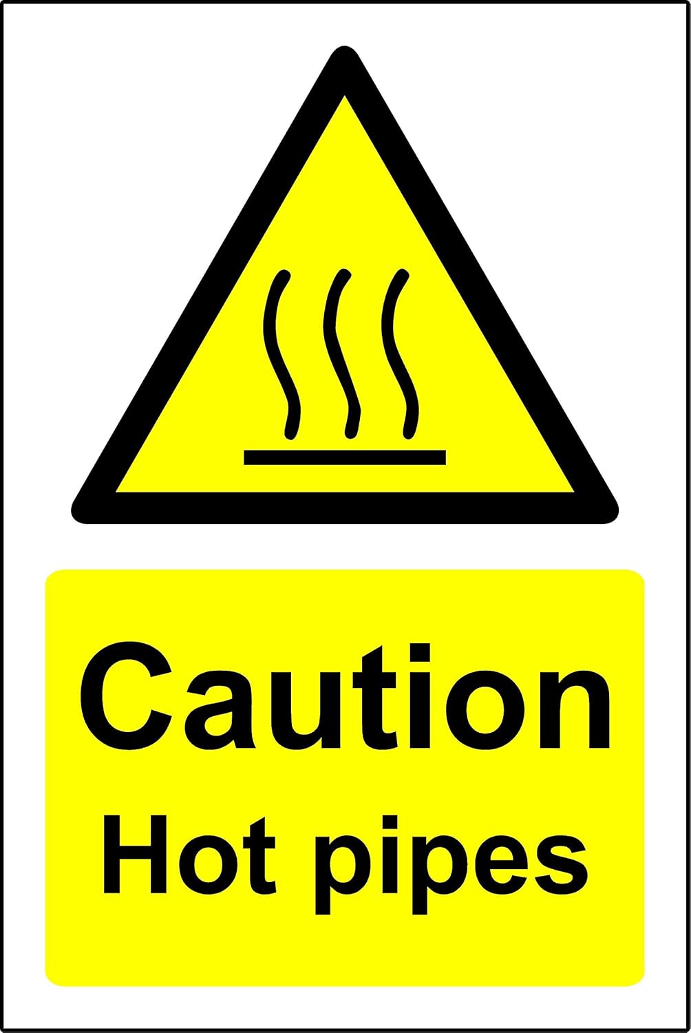 Caution hot pipes Safety sign - Self adhesive sticker 300mm x 200mm ...