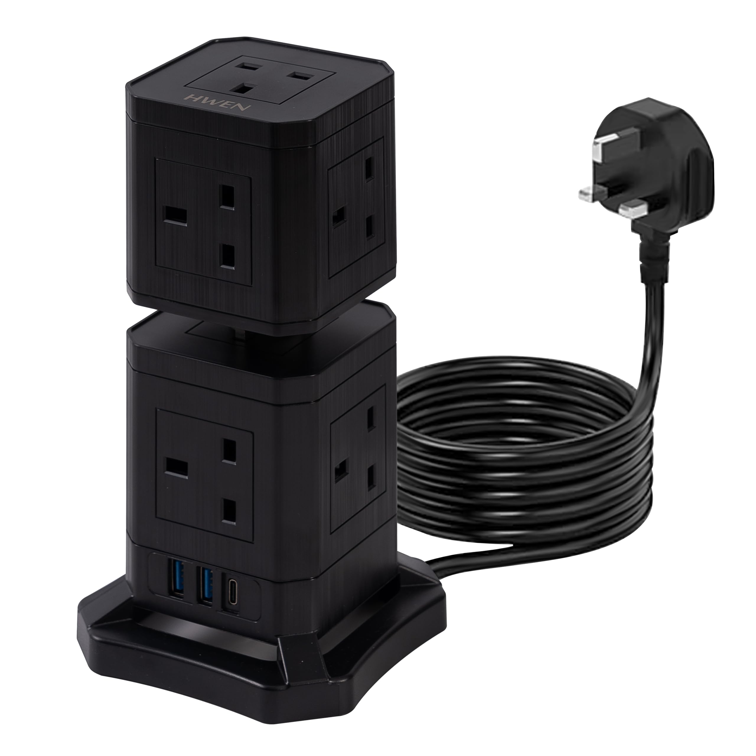 HWEN-YOO Extension Lead Surge Protection Tower Plug Extension (13A ...