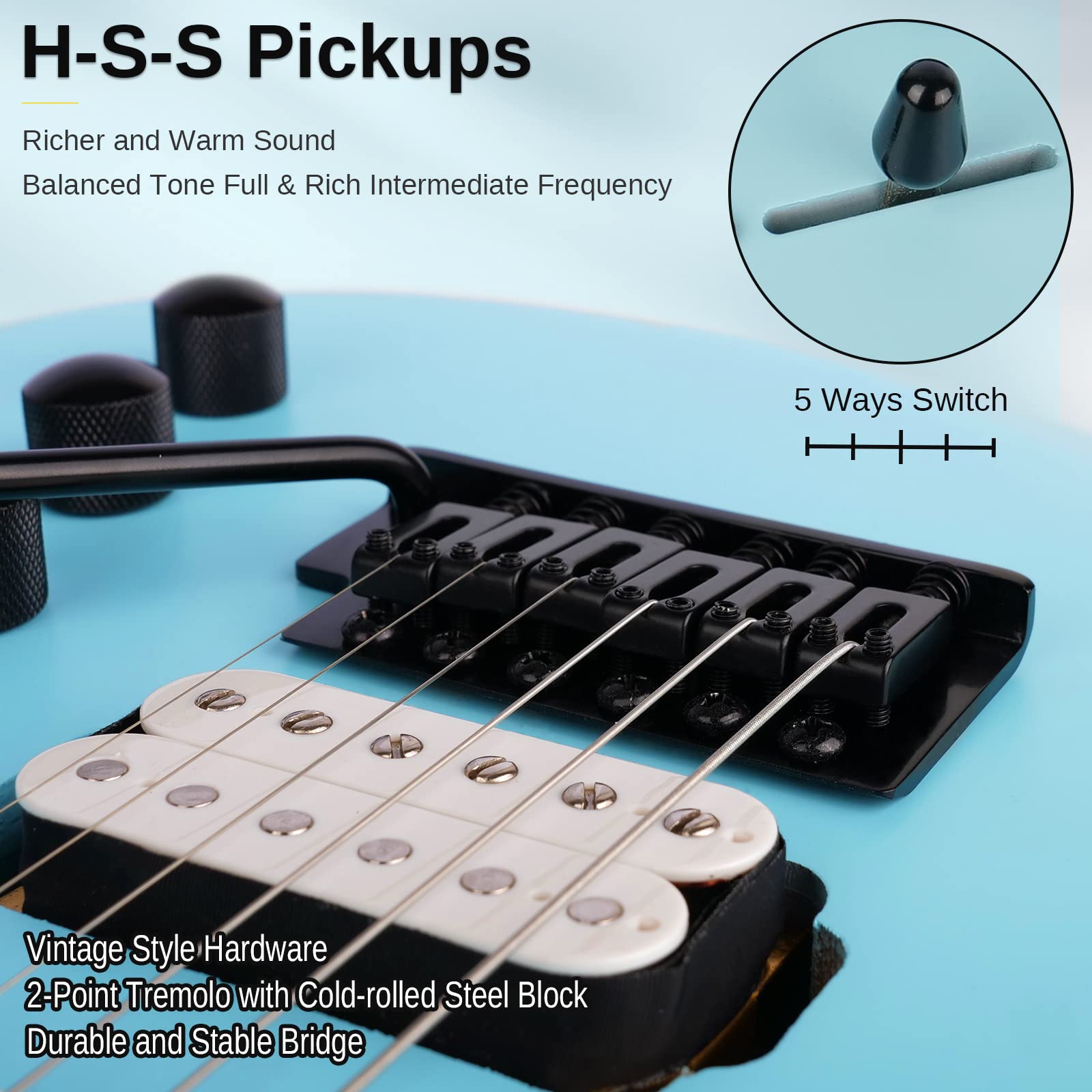 Snapklik.com : Fesley 39 Electric Guitar, Full Size Solid Body, HSS 6 ...