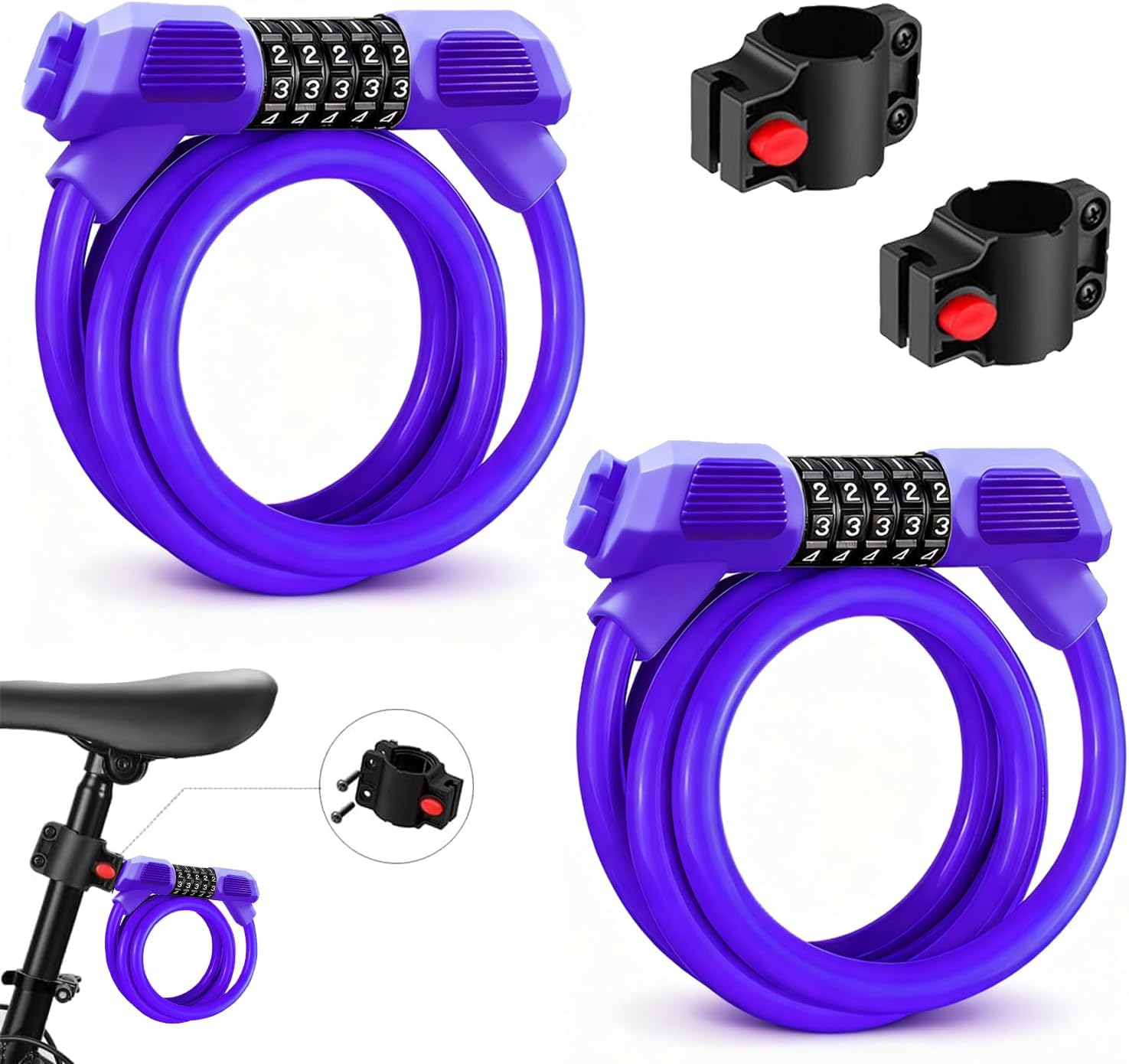 𝟐𝐏𝐚𝐜𝐤 Bike Locks Heavy-Duty, High-Security Bike Cable Lock with ...