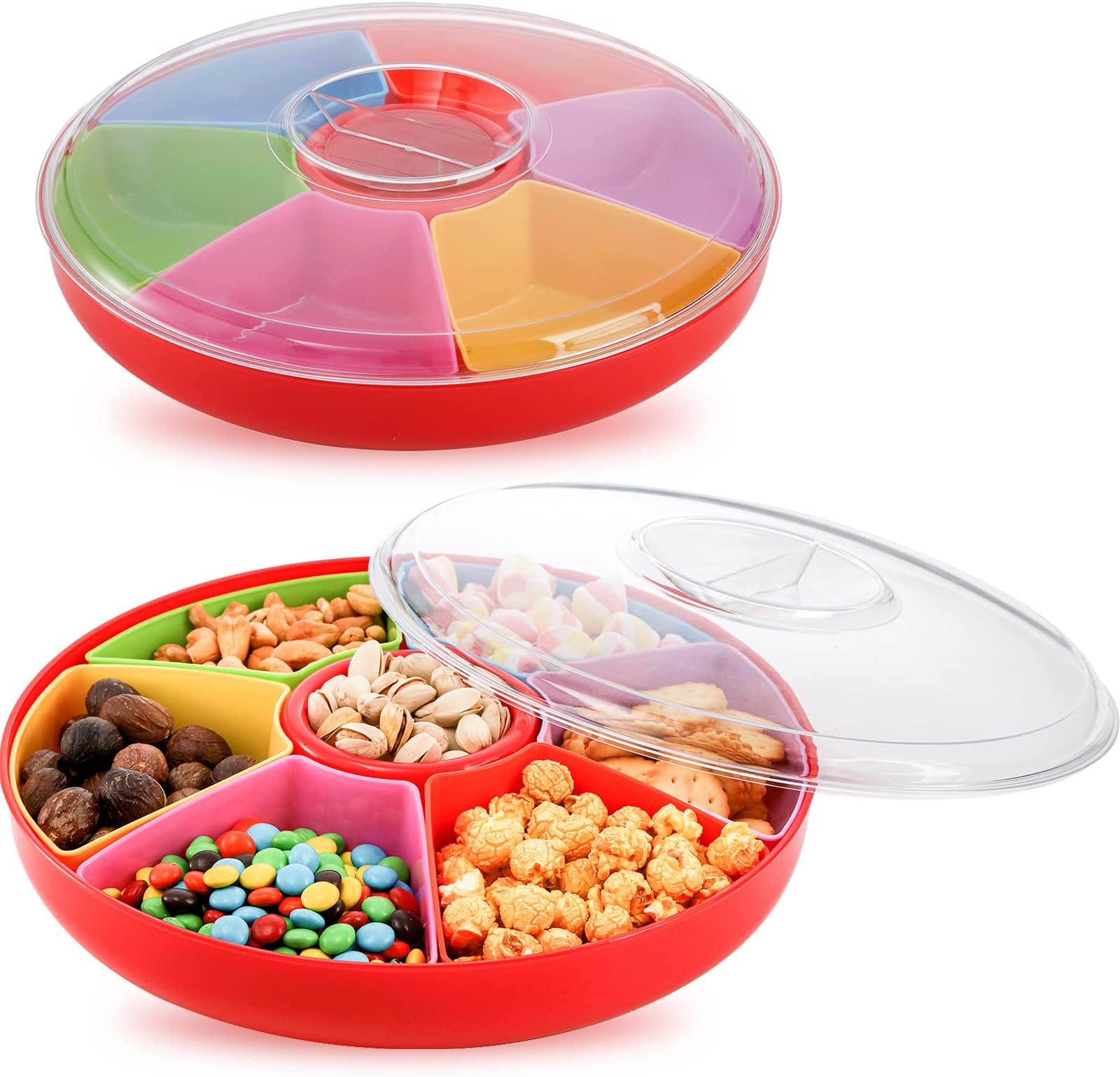 Amazon.com | Divided Snack Tray with lid, Serving Tray with Handle, 5 ...