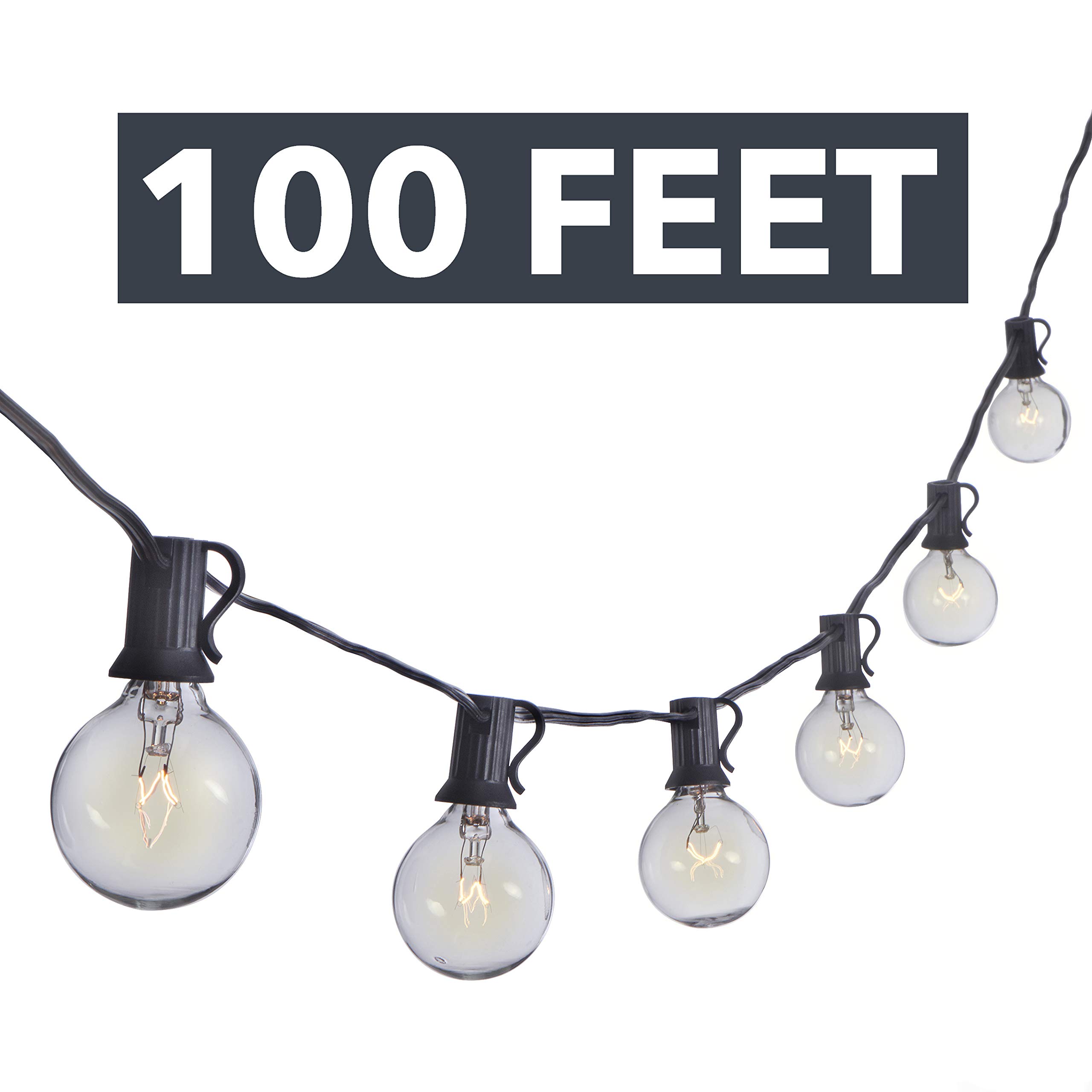 Sterno Home 100 FT Clear Globe Outdoor Lights G40 Bulbs on Black Cord ...