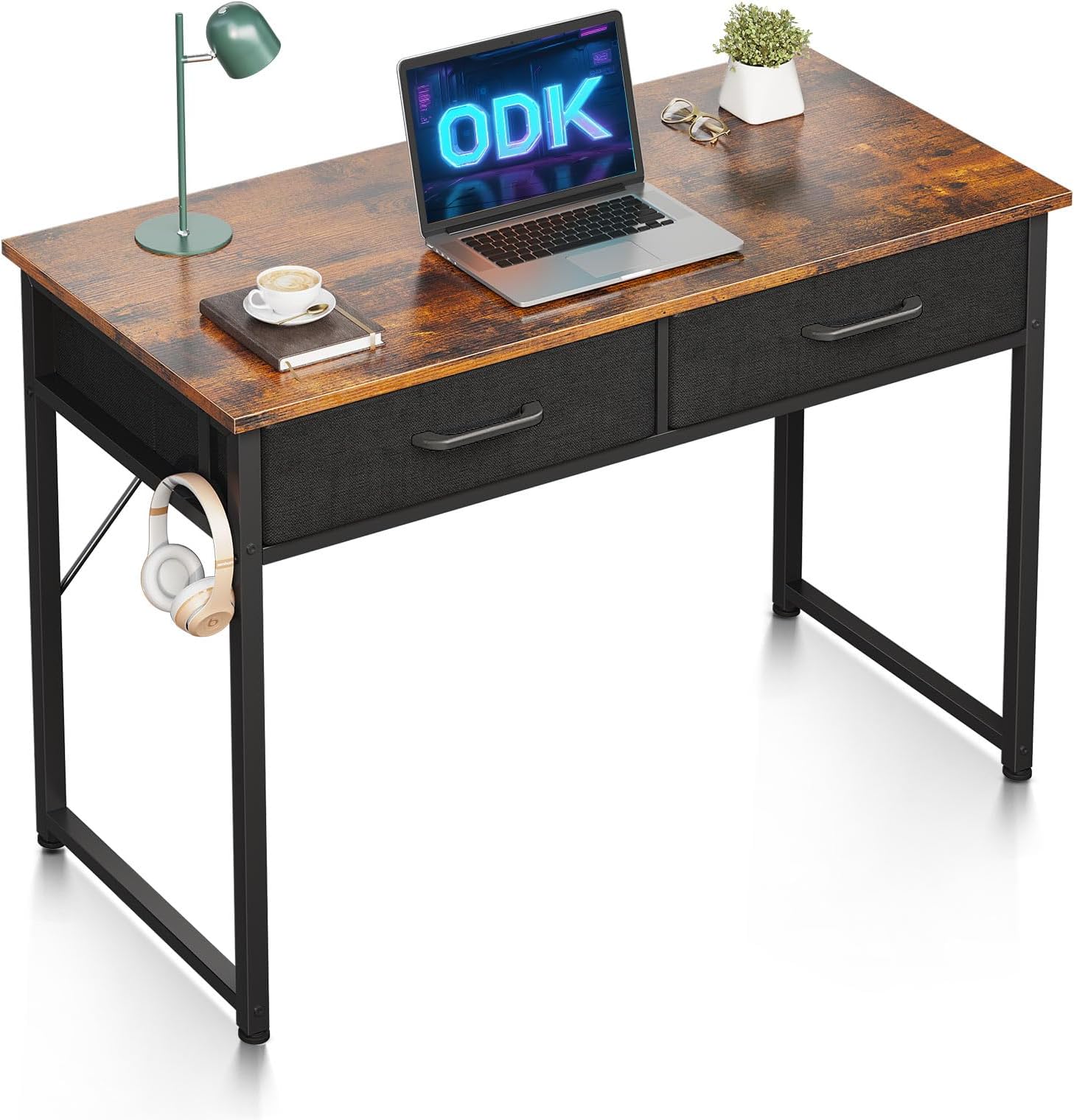 ODK Schreibtisch mit 2 Schubladen, Computertisch mit Regalen und ...