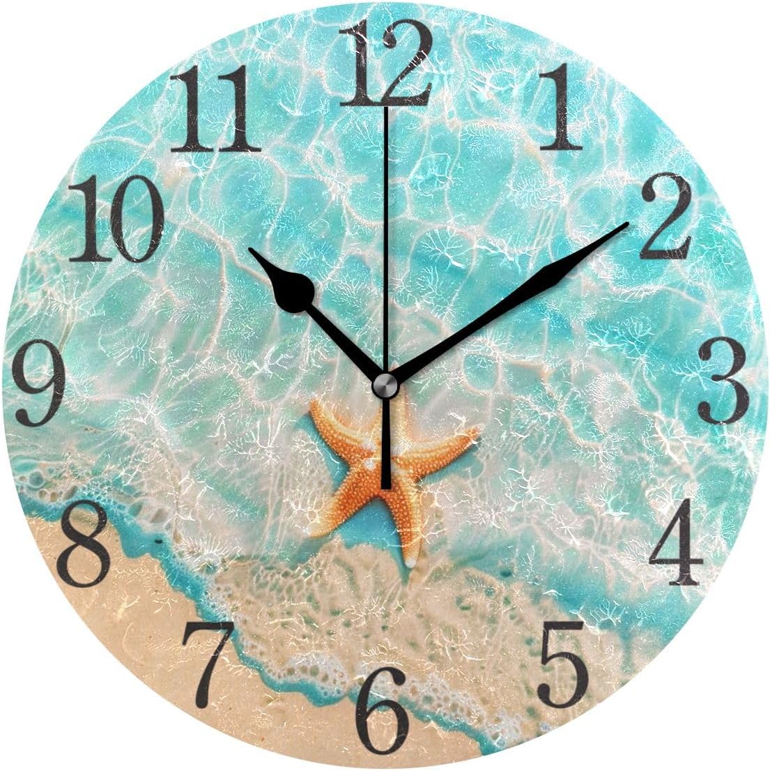 Amazon.com: SUABO Blue Starfishes Seashell Wall Clock Arabic Numerals ...