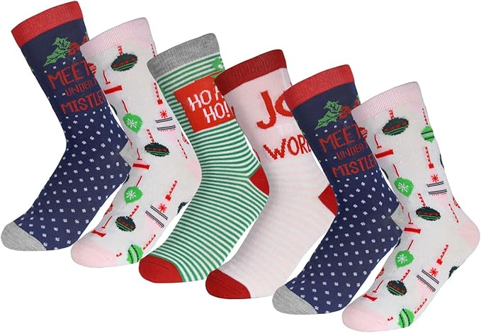 Womens Christmas Fun Printed Colorful Crew Holiday Socks (Assorted ...