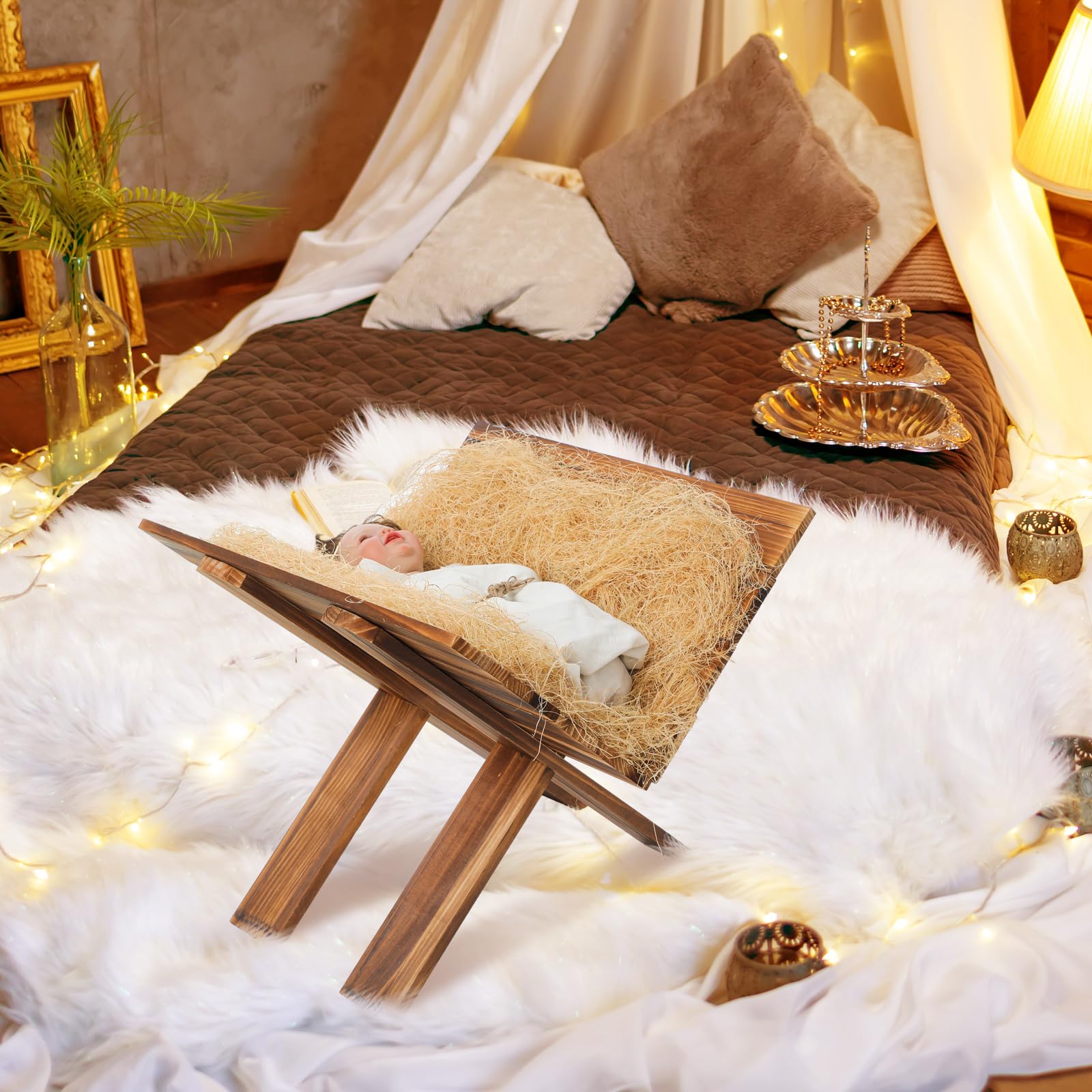 Jumbo Large Jesus in Wooden Manger Religious Christmas Decorations ...