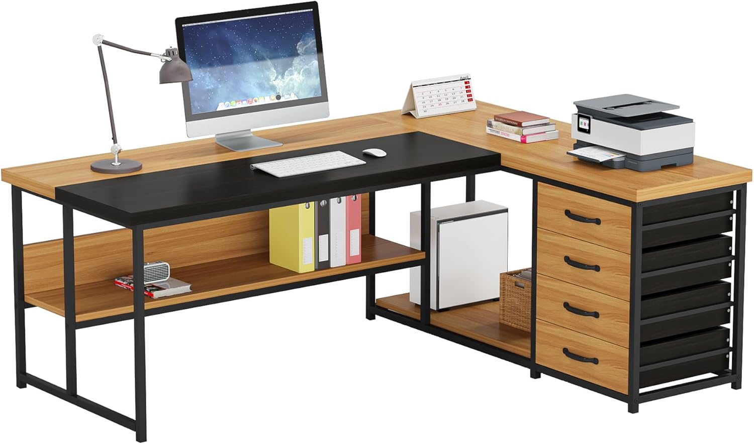Amazon.com: LITTLE TREE 62'' L Shaped Desk with 4 Drawers, Modern ...