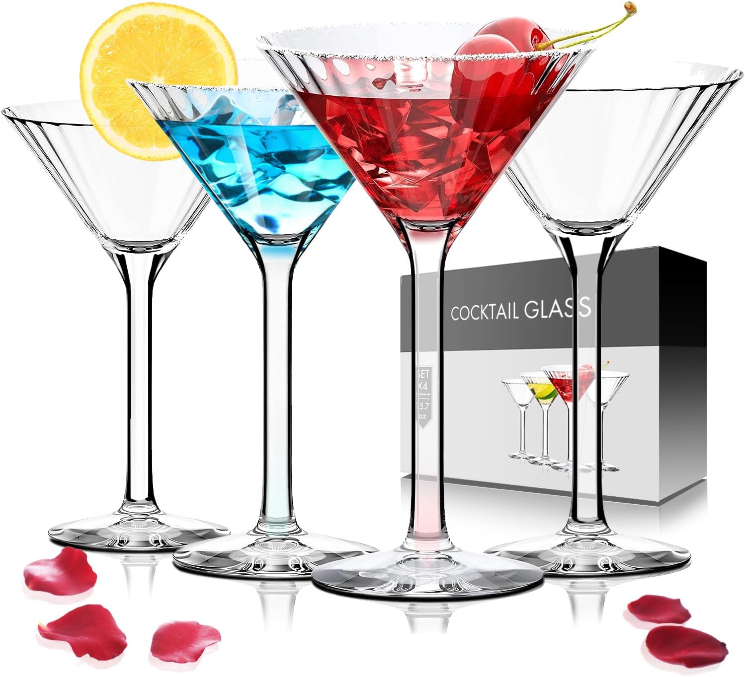 Amazon.com | OMITA Martini Glasses Set of 4,Hand Blown Glassware ...