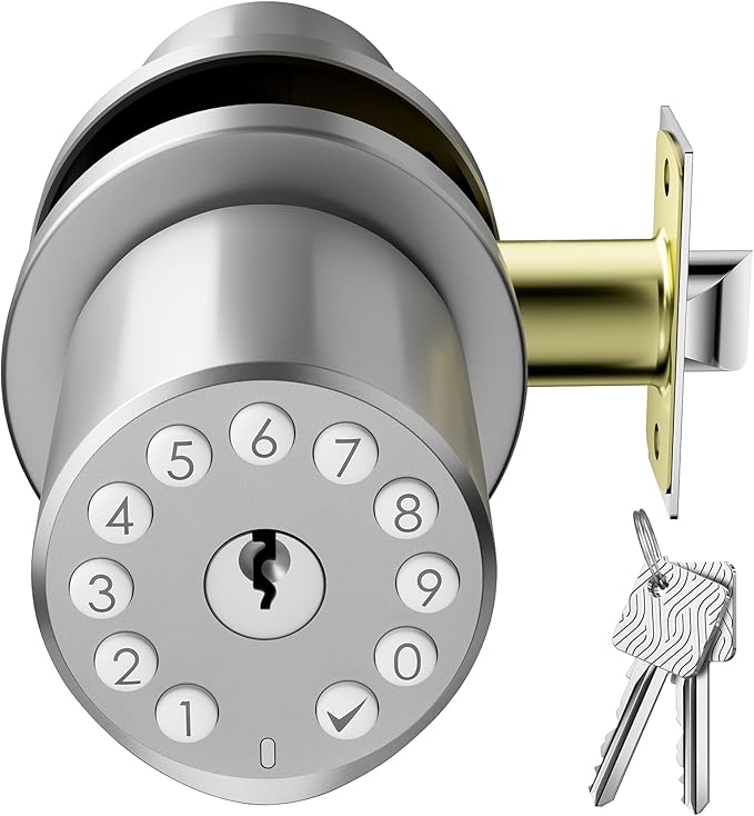 Keyless Indoor Door Knob with Keypad (Single-Sided), Electric Coded ...