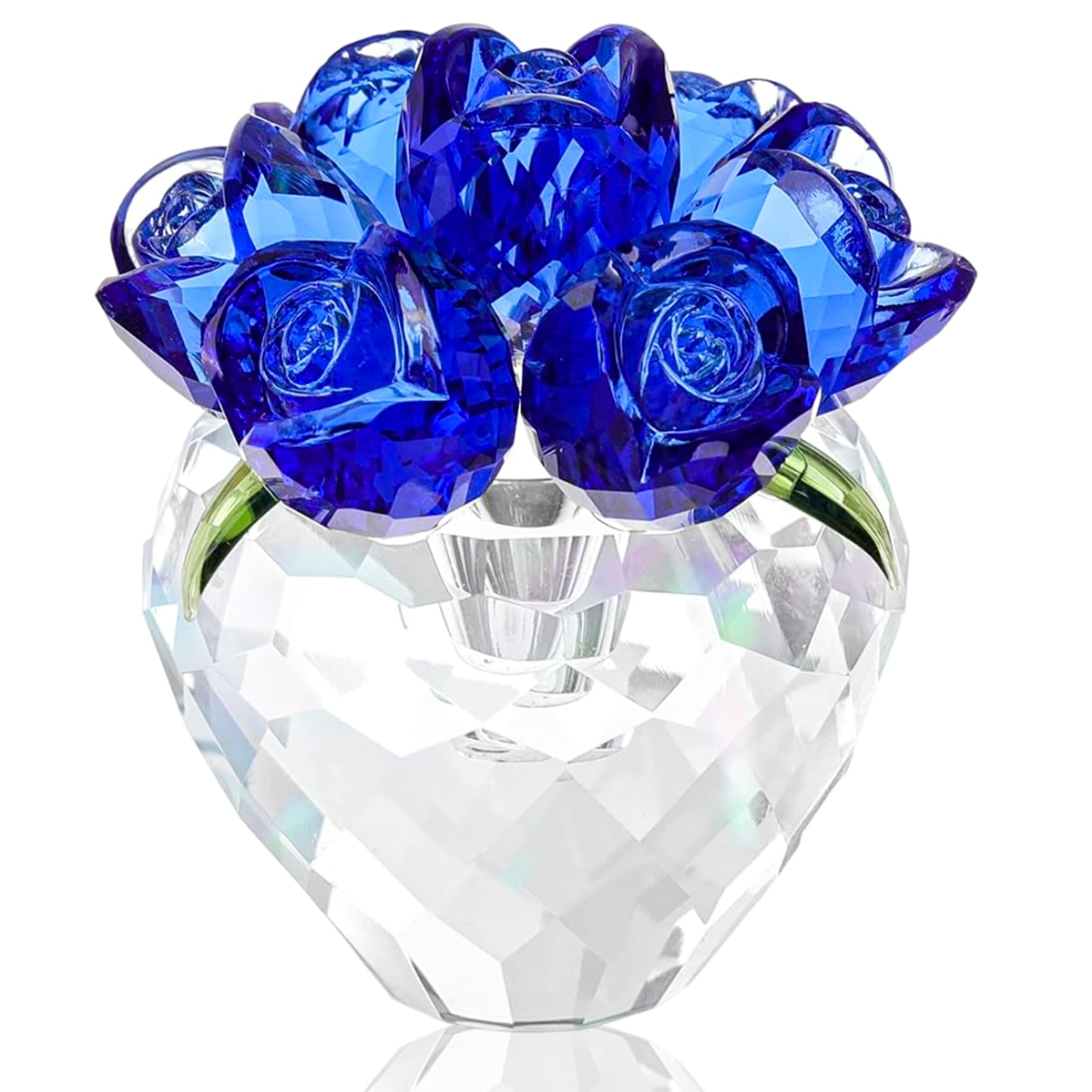 Amazon.com: Movdyka Blue Crystal Rose Figurines Flower Bouquet with ...