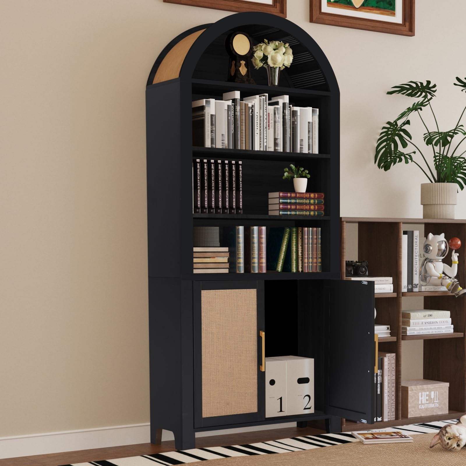 Amazon.com: Modway EEI-6639-BLK-OAK Nolan Tall Arched Storage Display ...