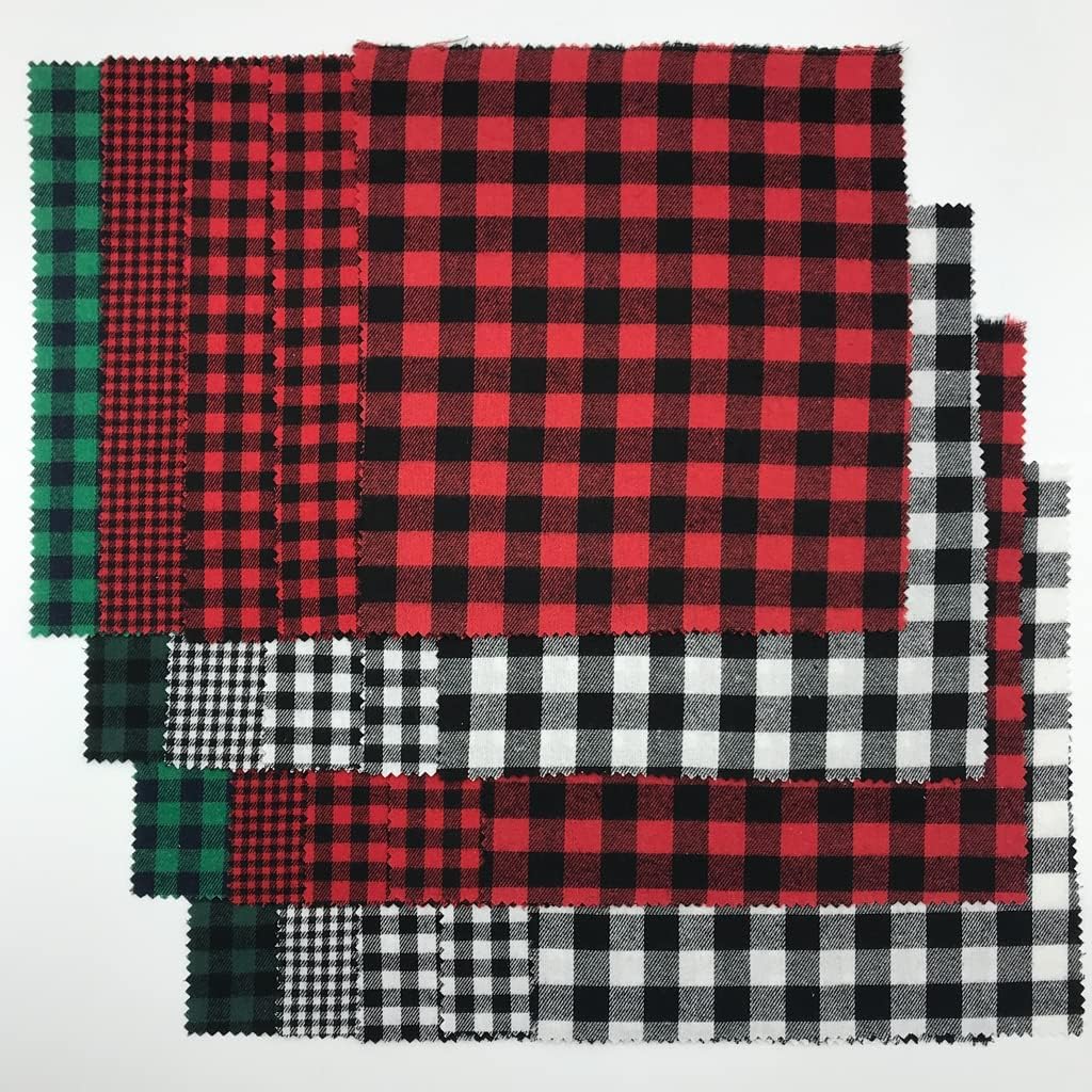 Amazon.com: 20 Pieces Christmas Gingham Fabric, Xmas Cotton Buffalo ...