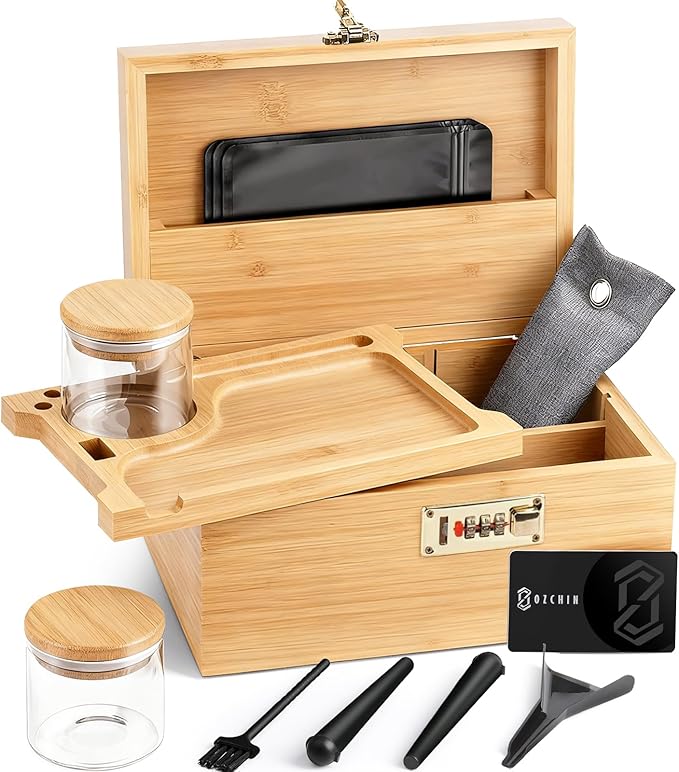 Amazon.com: OZCHIN Large Bamboo Box with Combination Lock Decorative ...
