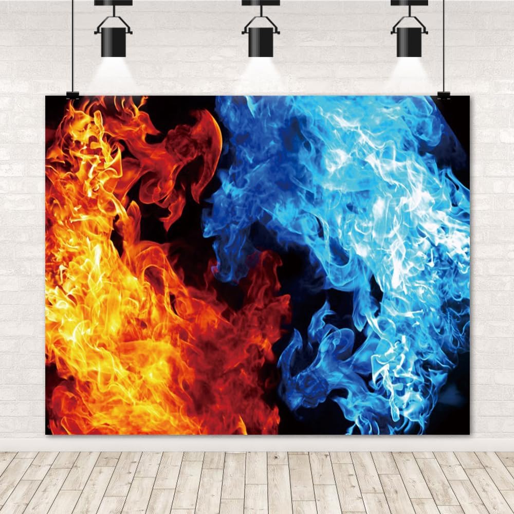 Amazon.com : DASHAN Ice and Fire Backdrop Blue Water Red Flame Mix ...
