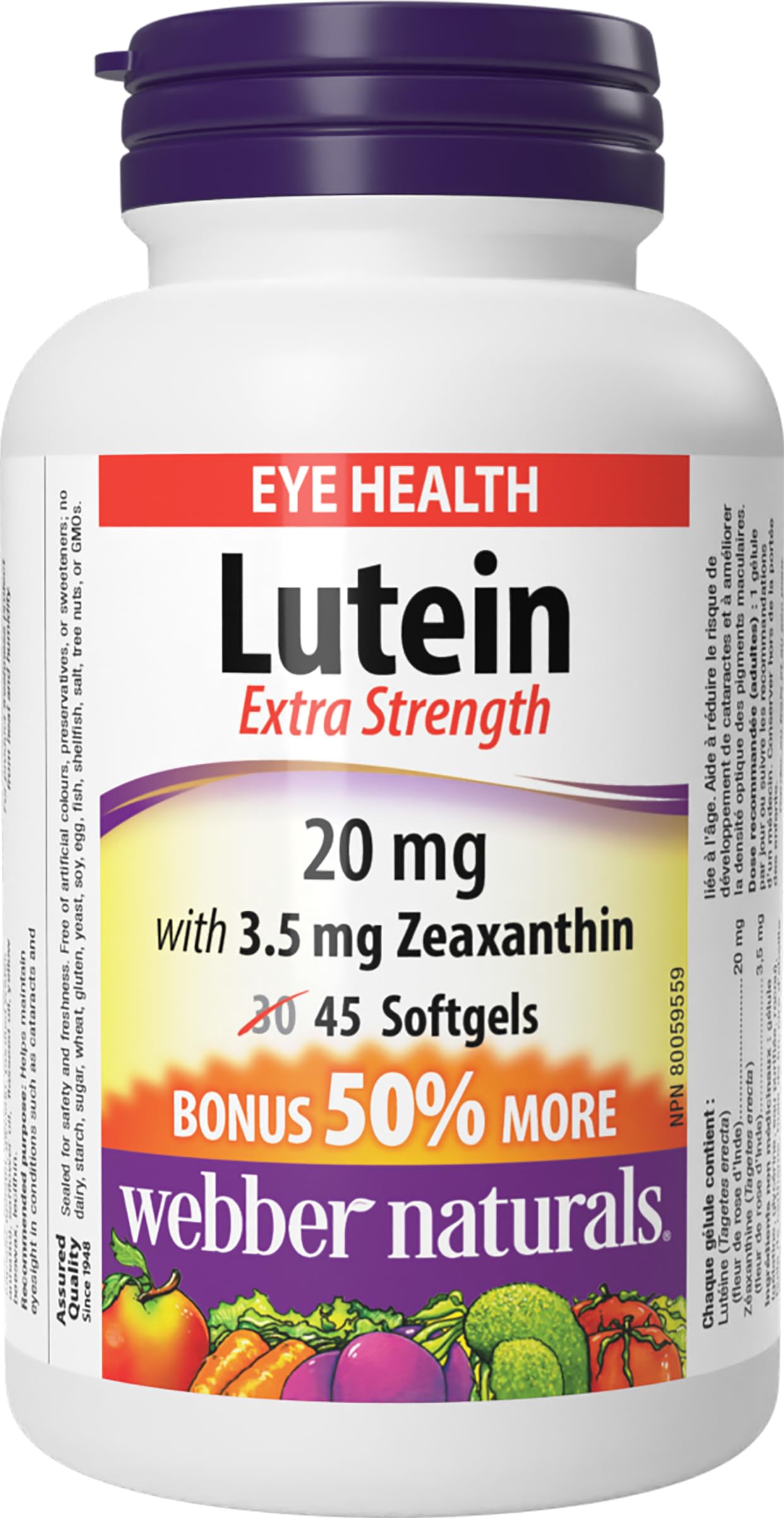 Webber Naturals Lutein 20 mg with Zeaxanthin, Extra Strength, 45 ...