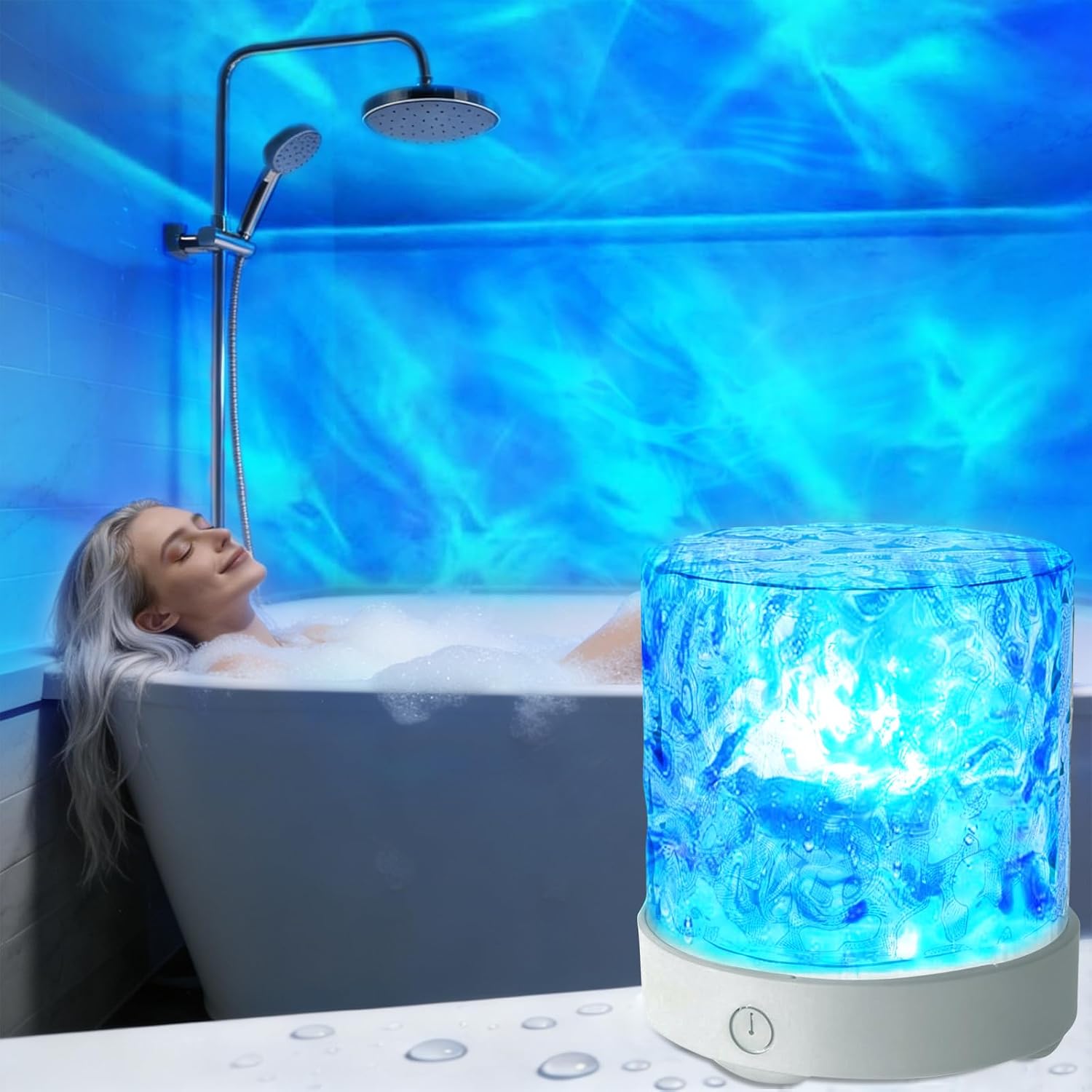 Rechargeable Shower Light No Wiring, 16 Color Changeable Ocean Wave ...