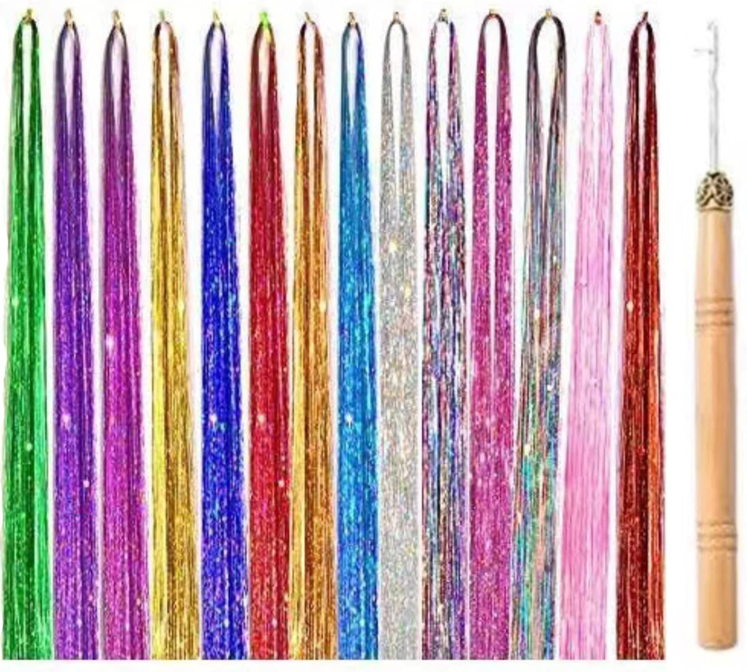 Hair Tinsel Strands Kit with Tools, MH MOIHSING 14 Pcs 3000 Strands ...