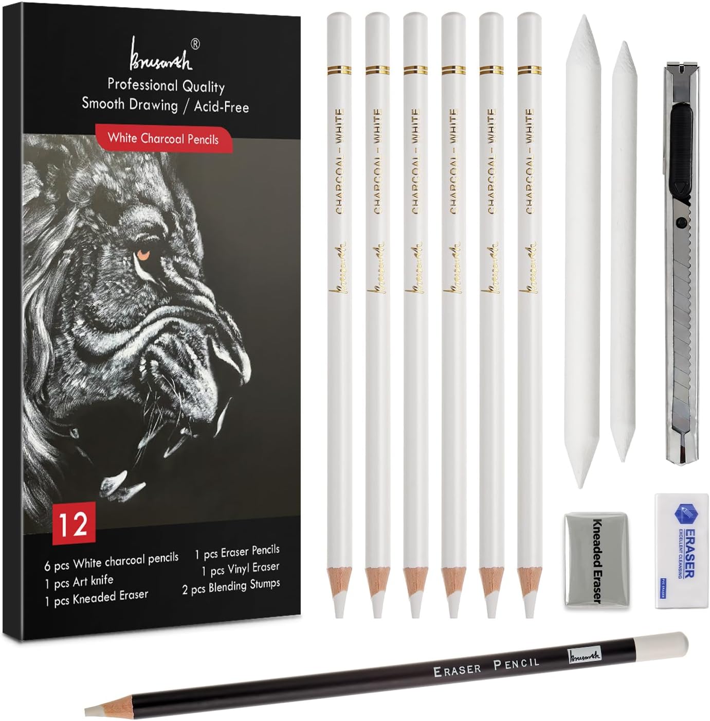Amazon.com : dainayw 6 Pcs White Charcoal Pencils Drawing Set ...