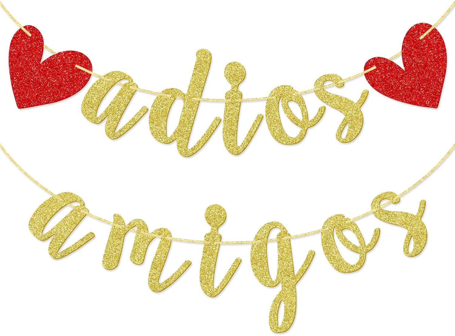 Amazon.com: Qttier Adios Amigos Banner, Gold Glitter, Pre-Strung Party ...