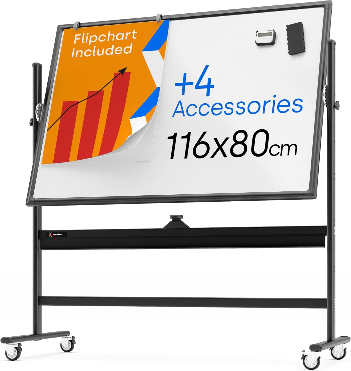 Rolling Magnetic Whiteboard 116 x 80 cm - Large Portable Dry Erase ...